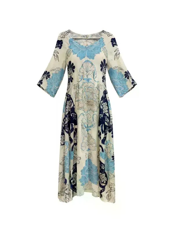 PAHIESA FORMENTERA Cream Floral Print Midi Dress