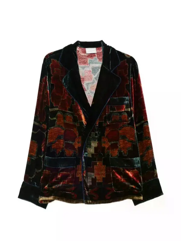 PIERRE-LOUIS MASCIA Geometric Print Velvet Jacket - Red