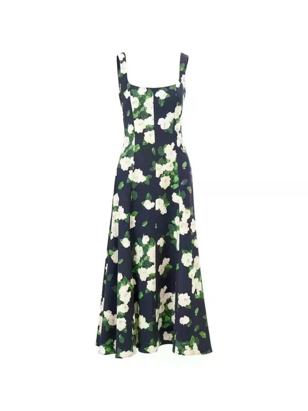 Carolina Herrera Floral Print Midi Dress - Blue