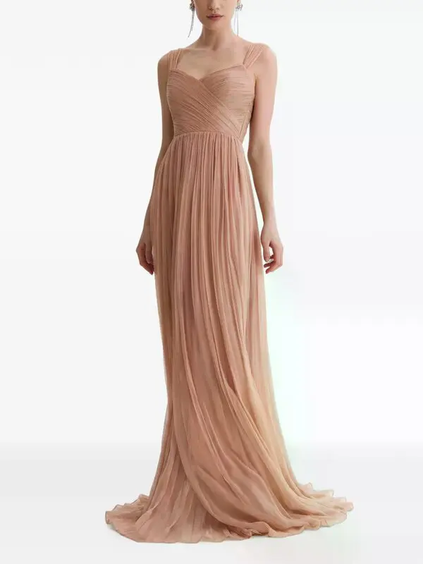 FRAMBOISE Pleated Silk Maxi Dress - Pink