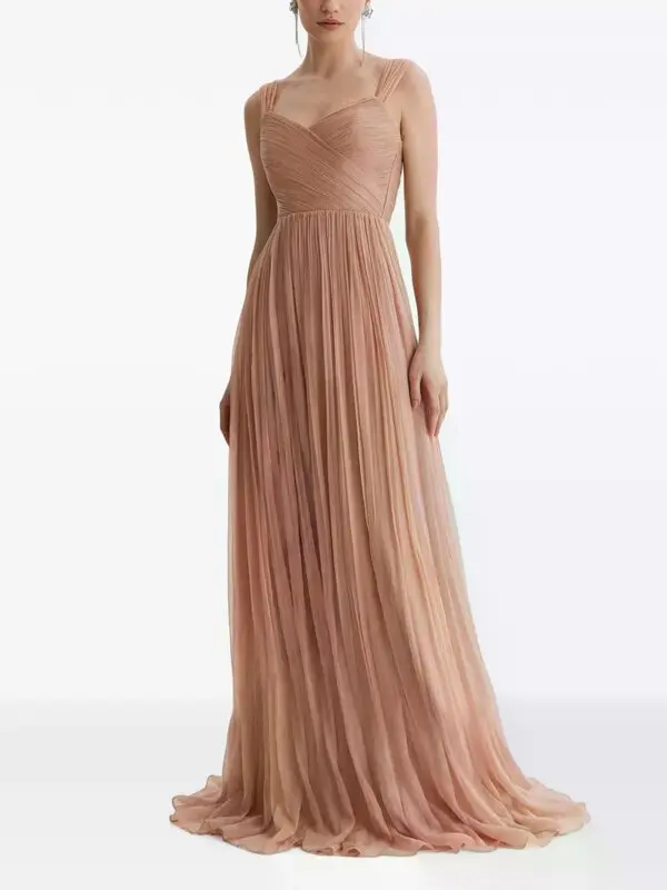 FRAMBOISE Pleated Silk Maxi Dress