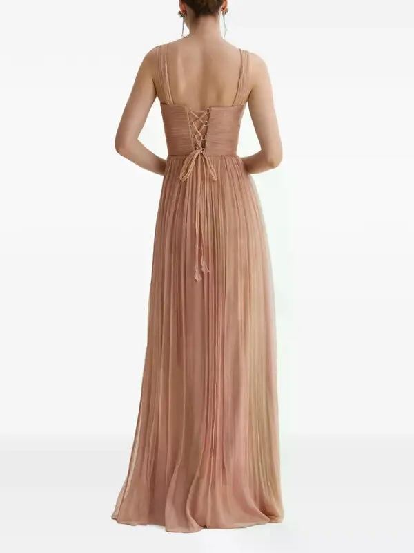 FRAMBOISE Pleated Silk Maxi Dress