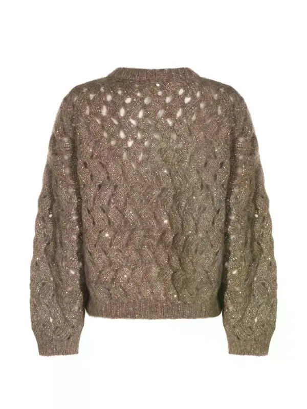 Brunello Cucinelli Sequin-embellished Cable-knit Sweater - Brown