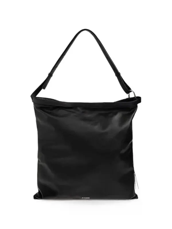 JIL SANDER Rectangular Logo Detail Shoulder Bag - Black