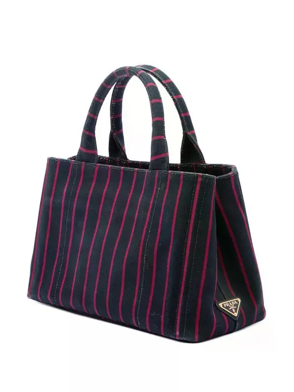 Prada Small Canvas Satchel With Logo Stripes - Black