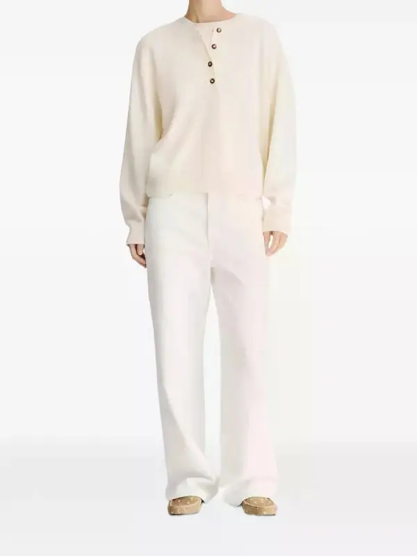 Loulou De Saison Cashmere Henley Sweater - Neutrals