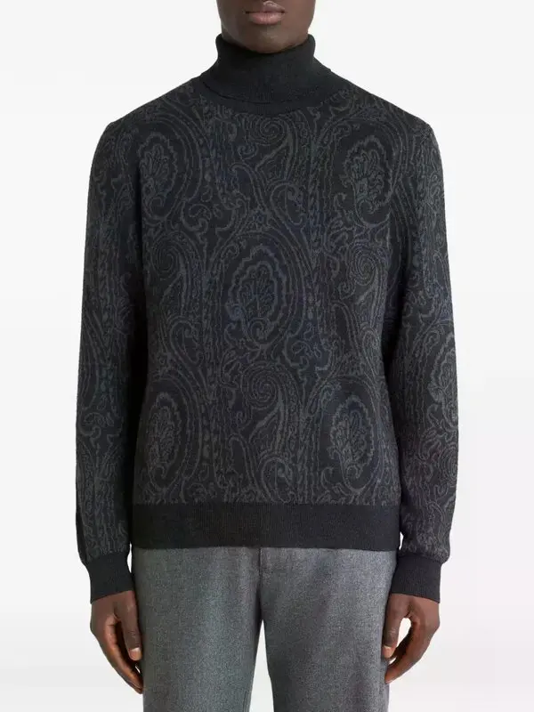 Etro Wool-blend Jacquard Turtleneck With Arnica Motif
