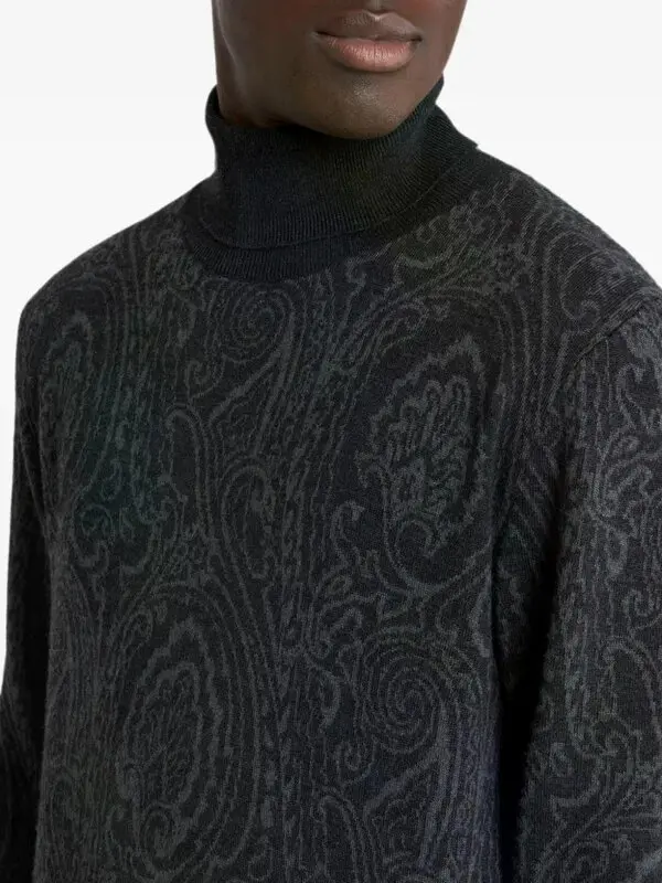 Etro Wool-blend Jacquard Turtleneck With Arnica Motif