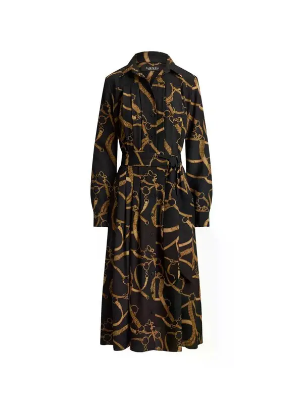 Ralph Lauren Printed Pleated Midi Dress - Black
