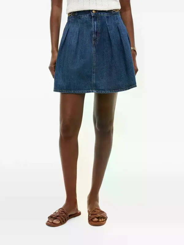 Tommy Hilfiger Pleated Logo Plaque Denim Mini Skirt