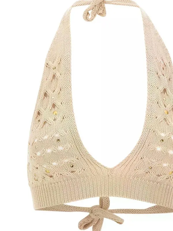 KANGRA Open-knit Stud-embellished Halterneck Top