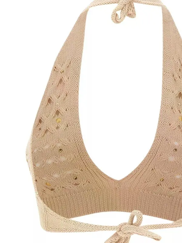 KANGRA Open-knit Stud-embellished Halterneck Top