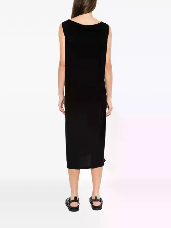 Yohji Yamamoto Sleeveless Round Neck Button Detail Midi Dress - Black