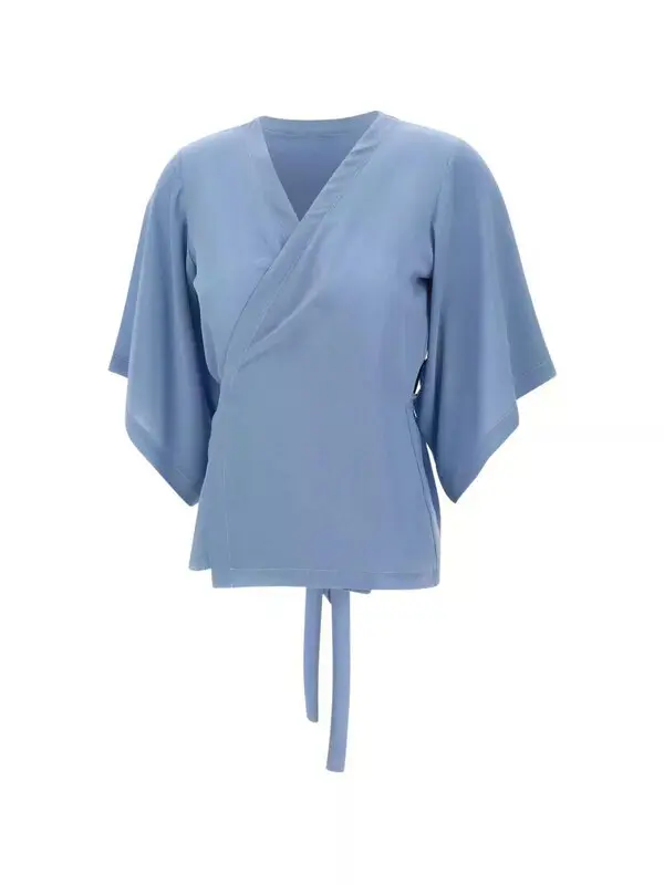 KANGRA Wrap Silk Blouse - Blue