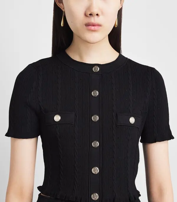Sandro Pointelle-knit Cropped Cardigan
