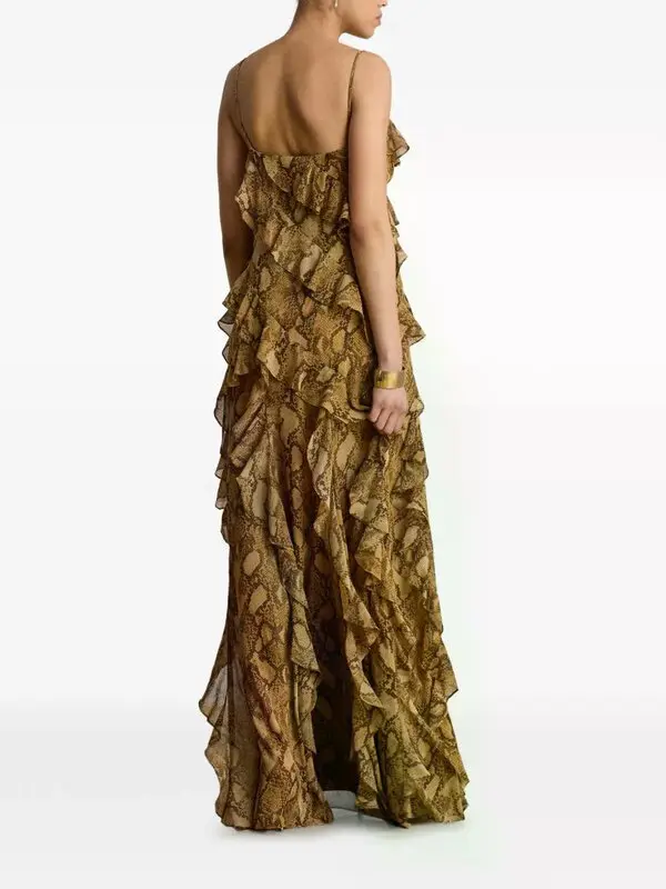 Ralph Lauren Ruffle-trimmed Python-print Maxi Dress - Brown