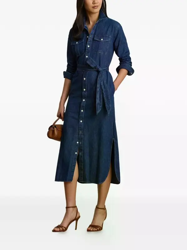 Ralph Lauren Belted Denim Shirt Midi Dress