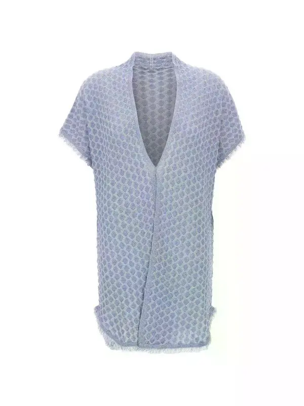 KANGRA Fringed Short-sleeve Cardigan-coat - Blue