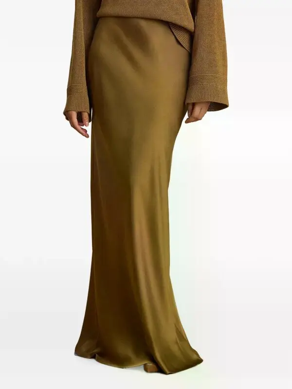 Ralph Lauren Satin Charmeuse Maxi Skirt - Brown