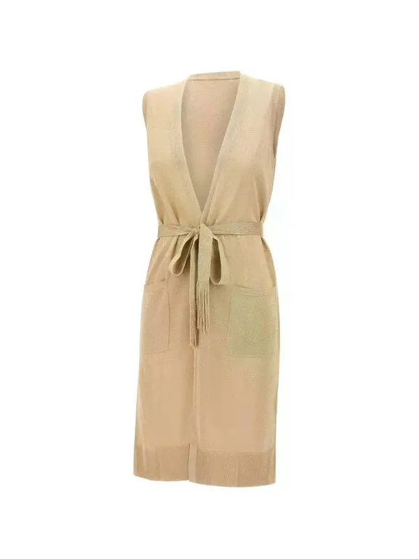 KANGRA Belted Lurex-finish Cardigan-coat - Neutrals