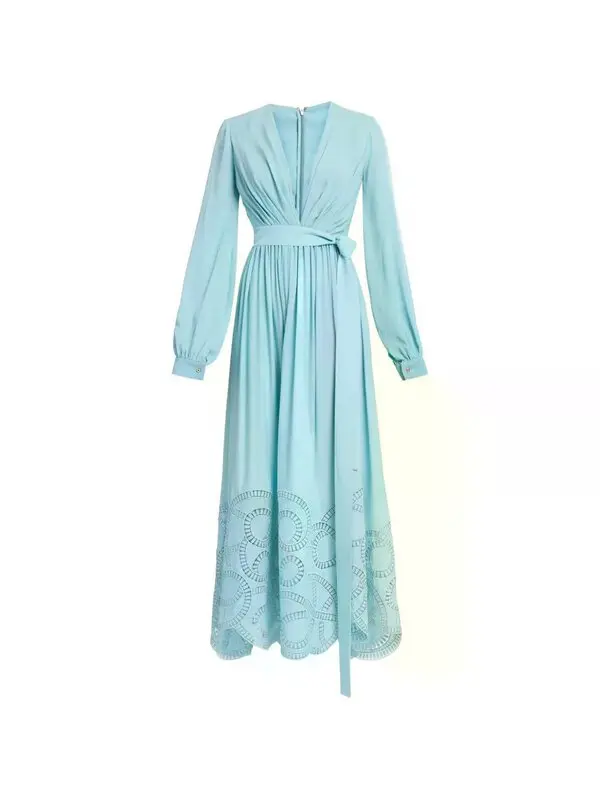 Elie Saab Macramé Detail Silk Midi Dress - Blue