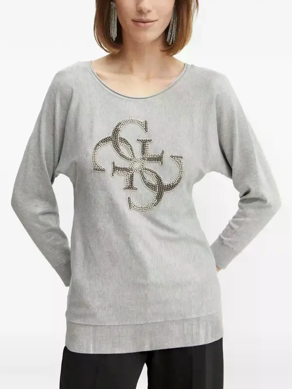 Guess Crystal Embellished Logo Motif Sweater - Grey