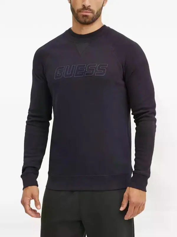 Guess Logo-embossed Raglan-sleeve Sweater - Blue