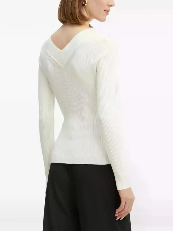 Guess Ribbed Knit V-neck Long Sleeve Sweater