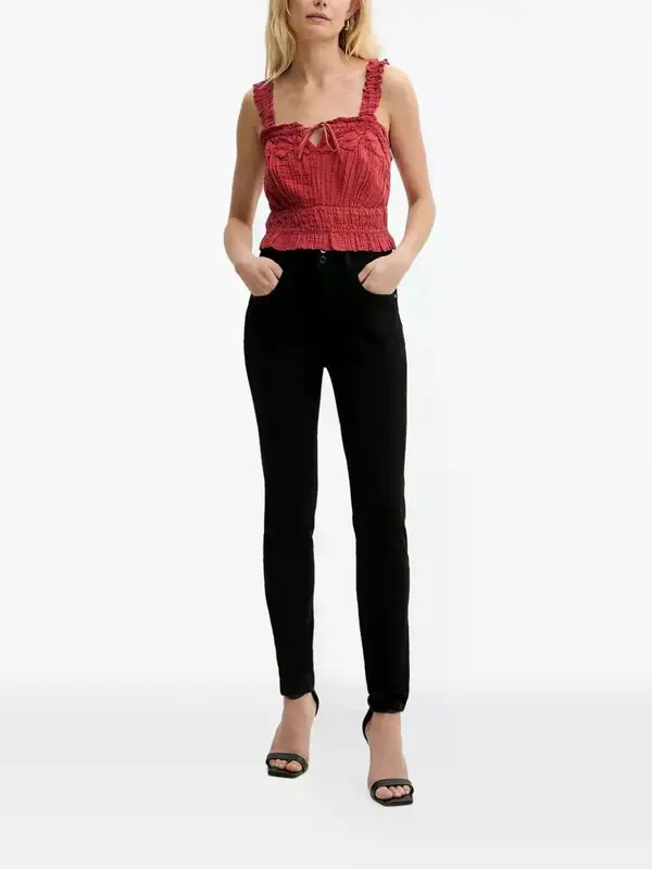 Guess Reya Smocked Broderie-anglaise Top - Red
