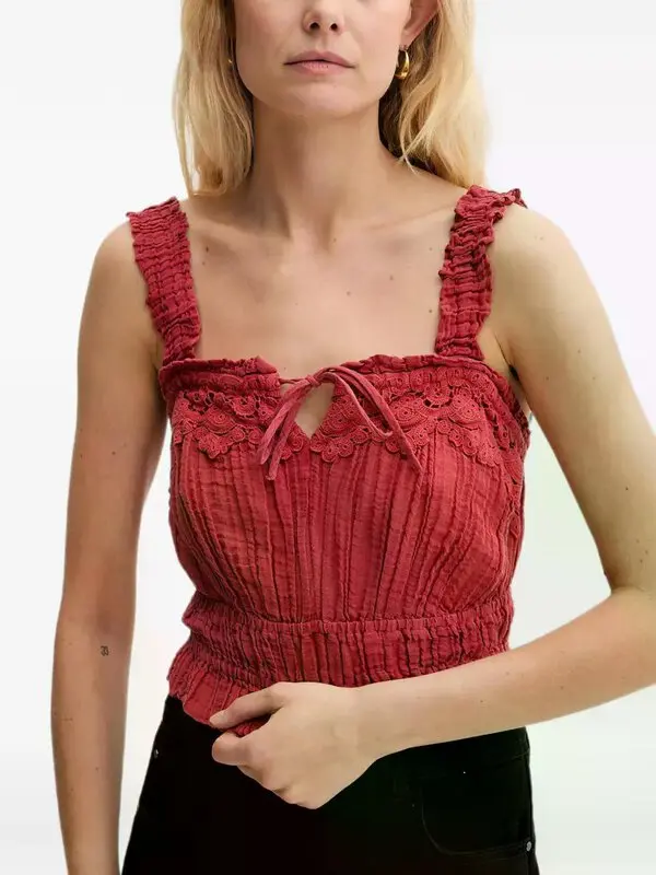 Guess Reya Smocked Broderie-anglaise Top