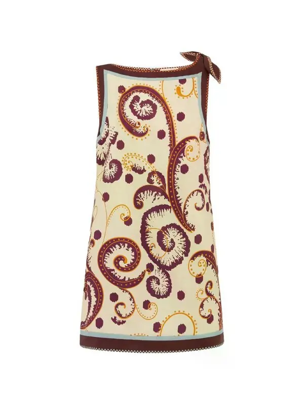ALEMAIS Wilson Paisley-print Bow Detail Mini Dress - Neutrals