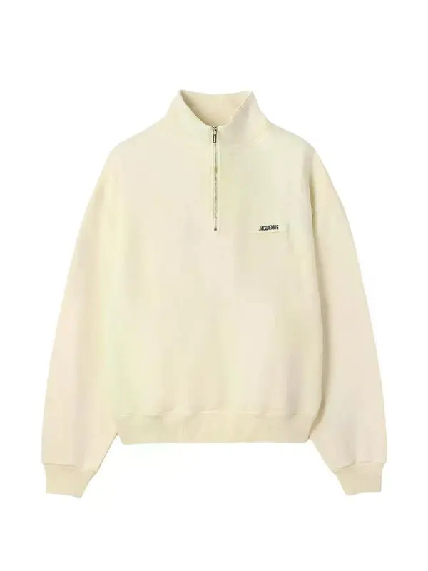 Jacquemus Gros Grain Quarter-zip Logo-patch Sweatshirt - Neutrals