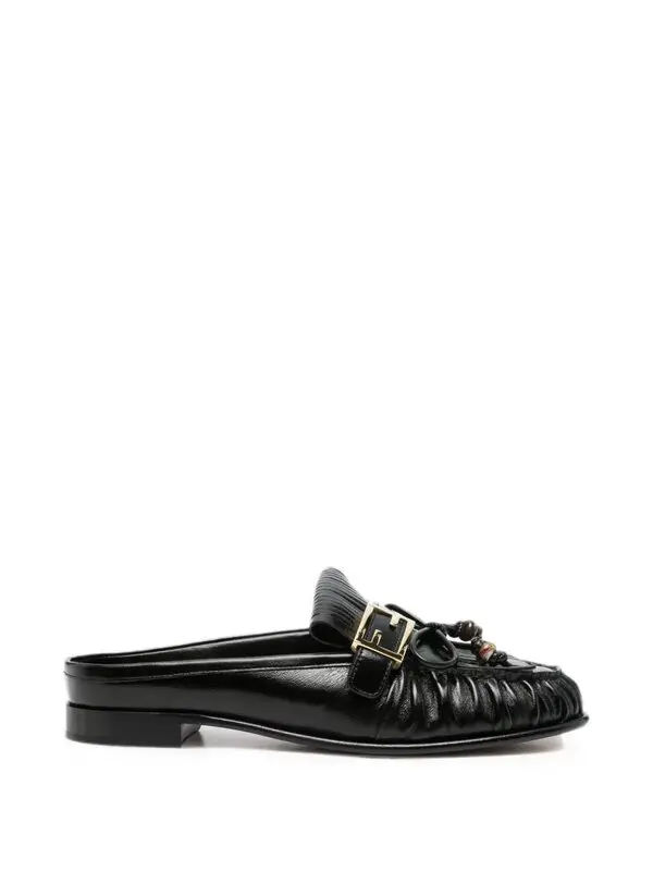 Fendi O'lock Fringed Mules - Black