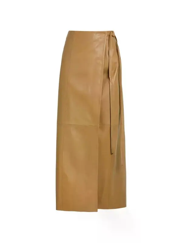 Nour Hammour Leather Wrap Midi Skirt