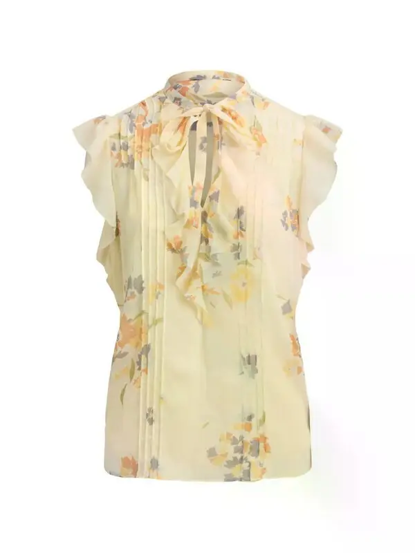 Ralph Lauren Floral Print Pintucked Blouse - Neutrals