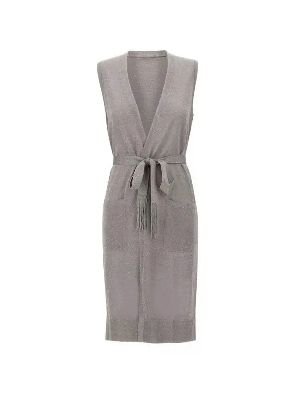 KANGRA Lurex Knit Belted Cardigan-coat - Grey