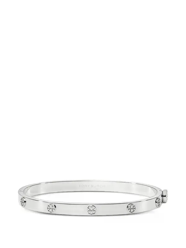 Tory Burch Icon Hinge Bracelet With Studded Double T Motifs - Silver
