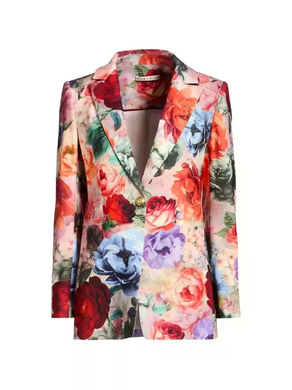 Alice + Olivia Floral Print Notched Lapel Blazer - Red