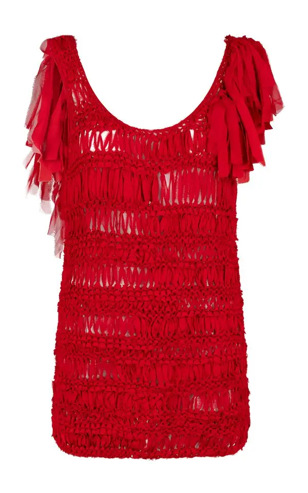 HEIRLOME Woven Silk Top With Ruffle Detailing - Red