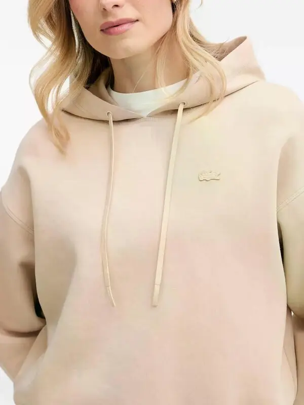 Lacoste Logo Patch Drawstring Hoodie - Neutrals