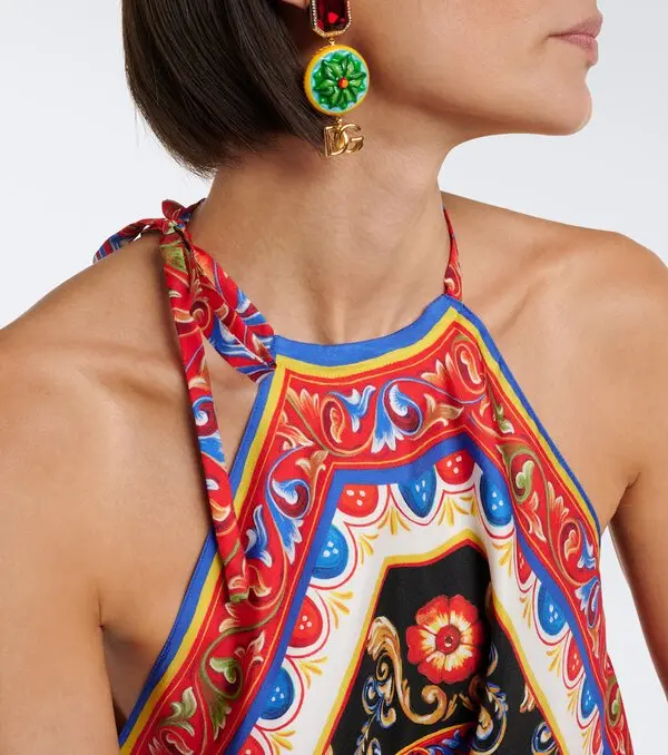 Dolce & Gabbana Carretto Printed Silk Twill Halterneck Top