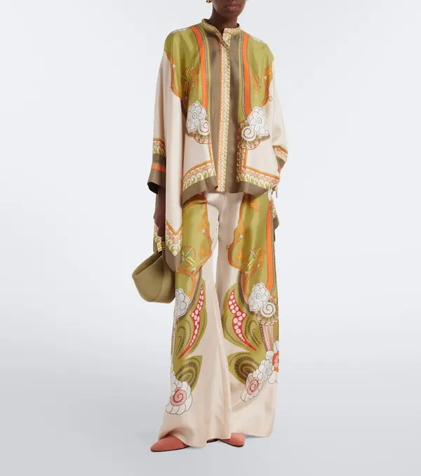 La DoubleJ Floral Silk Twill Palazzo Pants - Multicoloured