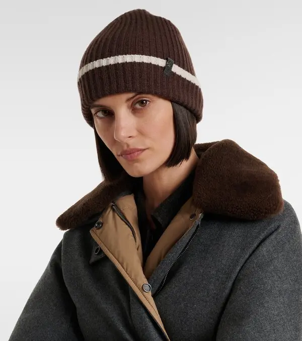 Brunello Cucinelli Monili Ribbed-knit Cashmere Beanie - Brown