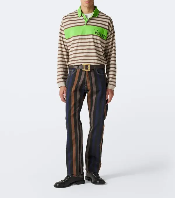 Versace Striped Straight Leg Jeans - Multicoloured
