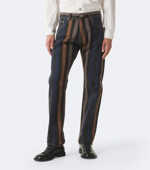 Versace Striped Straight Leg Jeans - Multicoloured