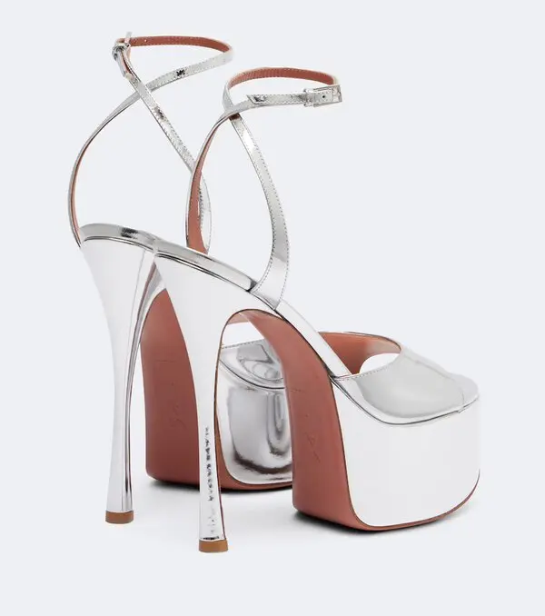 Amina Muaddi Aya Mirrored Leather Platform Sandals