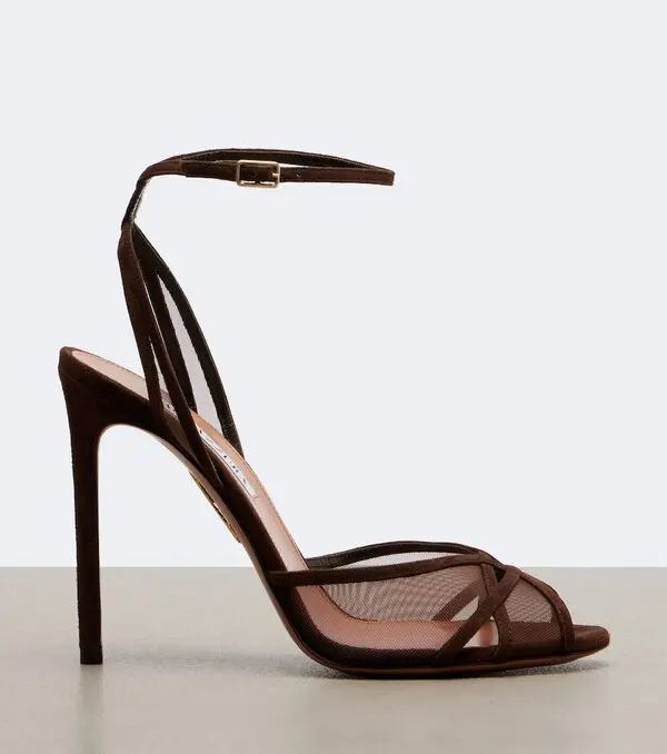 AQUAZZURA Suede And Mesh Sandals - Brown