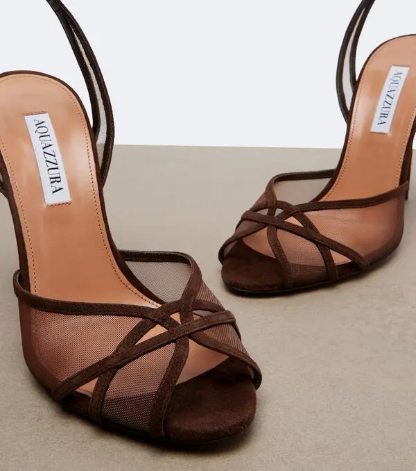 AQUAZZURA Suede And Mesh Sandals - Brown