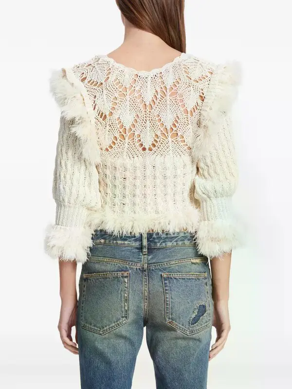 ANN DEMEULEMEESTER Dudu Feather-trim Pointelle-knit Sweater - Neutrals