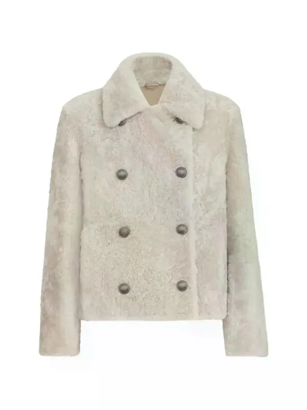 Brunello Cucinelli Fuzzy Shearling Pea Coat